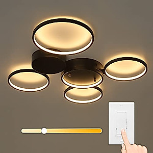 KARMIQI Modern Black Ring Ceiling Light 37W Dimmable LED Ceiling Light Circle Flush Mount Ceiling Light Fixtures for Living Room Bedroom Dining Room Kitchen