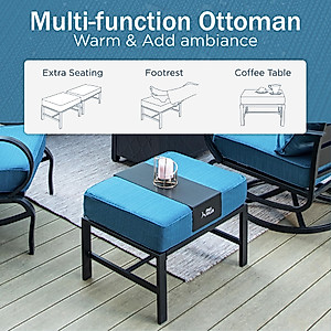 PHI VILLA 7 PCS Patio Furniture Set,Metal Outdoor Furniture with 1x 3 Seater Cushioned Deep Seating Bench Sofa, 2 Swivel Sofa Chair, 2 x Leg Sofa Chairs & 2 Ottoman for 7 Person, Peacock Blue