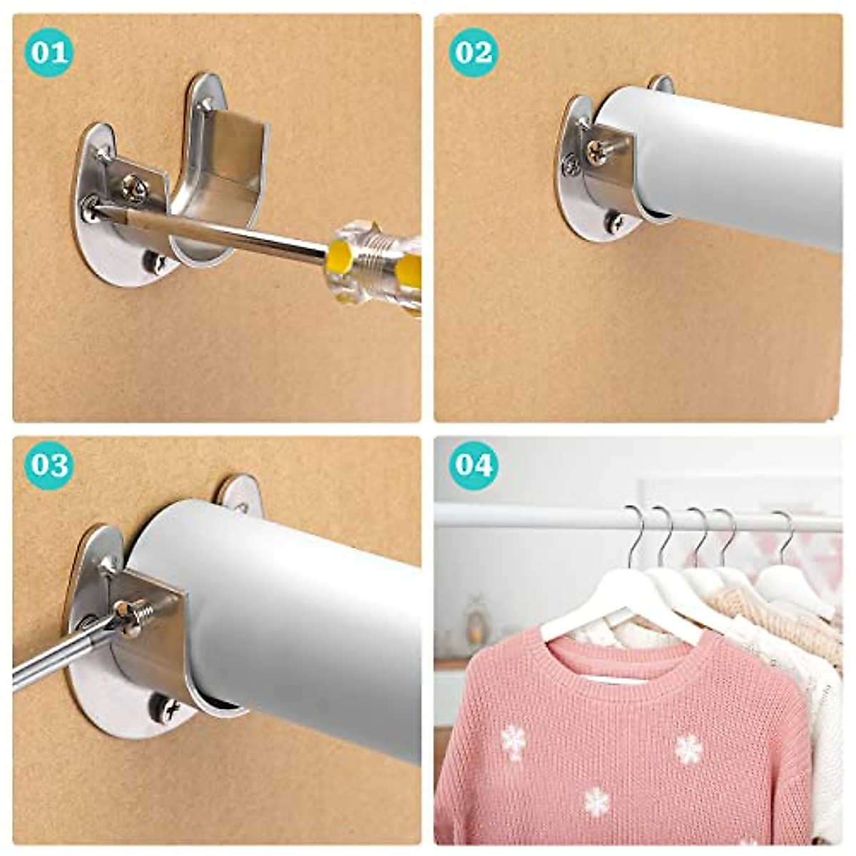 2 Pack Closet Rod Bracket Stainless Steel Wardrobe Bracket Heavy Closet Rod Holders with Screws Closet Pole Socket Flange Closet Rod End Support