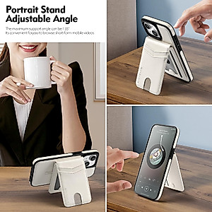 SkyEagle for Compatible Magsafe 2 in 1 Detachable iPhone 15 Wallet Case with Card Holder,Women Men Magnetic PU Leather RFID Blocking Flip Kickstand Credit Card Slots,for Apple 15 6.1",White