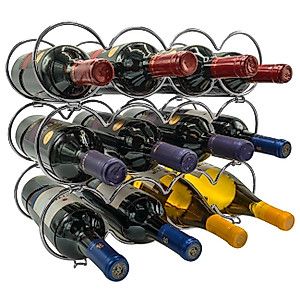 Sorbus® 3-Tier Stackable Wine Rack - Round Classic Style Wine Racks for Bottles - Perfect for Bar, Wine Cellar, Basement, Cabinet, Pantry, etc - Hold 12 Bottles, Metal (Round Silver)