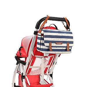 Baby Diaper Stroller Bag - Diaper Caddy Tote Baby Stroller Bag Nursery Storage Bin for Diapers, Wipes & Toys Diaper Bag With Stroller Hooks, Classic Stripes (Blue)