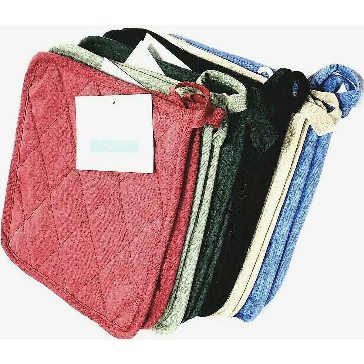 Jalpa 100% Cotton Pot Holder, Hot pad Set of 6 Total 12 Count Big Size Color Pot Holder Variety Pack Kitchen Cooking Chef Linens Classic Farmhouse Kitchen Set(12 PCS)