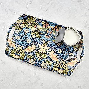 Pimpernel Morris & Co Strawberry Thief Blue Large Handled Tray | Serving Tray for Lunch, Coffee, or Breakfast | Made of Melamine for Indoor and Outdoor use | Measures 18.9" x 11.6" | Dishwasher Safe