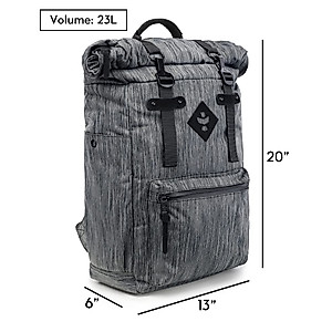 Revelry Supply The Drifter - Smell Proof, Water Resistant, Lockable, Rolltop Travel Backpack for Outdoors, Nature, Exploring (Stripped Dark Grey)