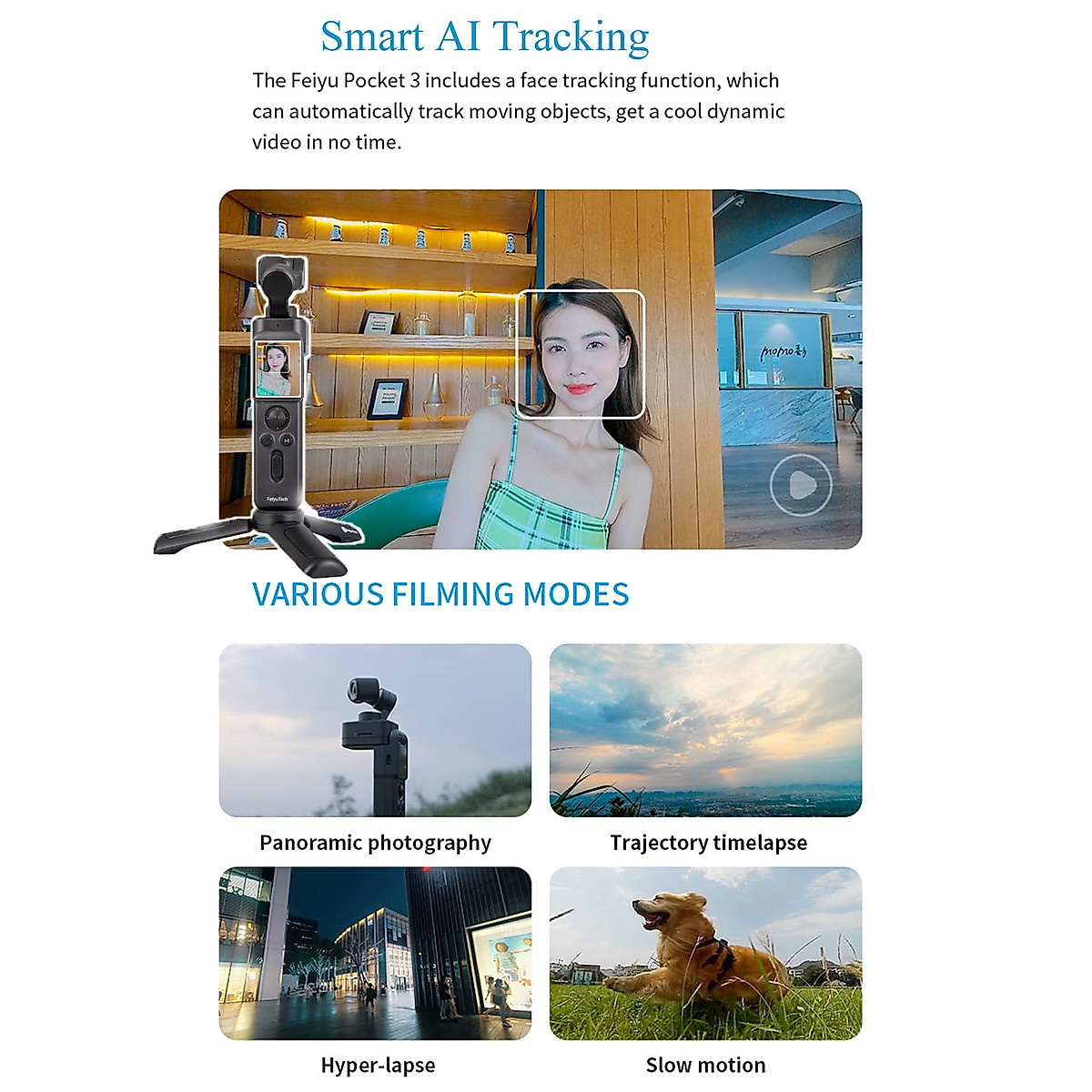 FeiyuTech Pocket 3 kit -Remote Handle&Camera 4K 60FPS Camera with Handheld 3-Axis Stabilizer, Pocket Action Camera, AI Tracking, Detachable Handle, Magnets for YouTube TikTok Video Vlog