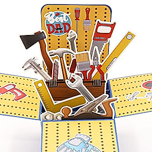 Mosailles Birthday Card For Men Christmas Greeting Card Thank you Gift Card For Dad Husband Grandfather Brother Best Dad Ever 3D Tool Box Pop Up Card Father's Day With Envelopes