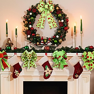 Lyrow 40 Yards Christmas Glitter Wired Edge Ribbon Xmas 2.5 Inch Polka Dot Green Red Elf Hat Craft Ribbon Burlap Decorative Ribbon for Christmas Tree Wreath Wrapping DIY Craft Gifts