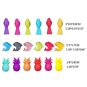 A FEI Wine Glass Markers Set Of 18 Dolphin Pineapple Bird Silicone Drink Glass Charms