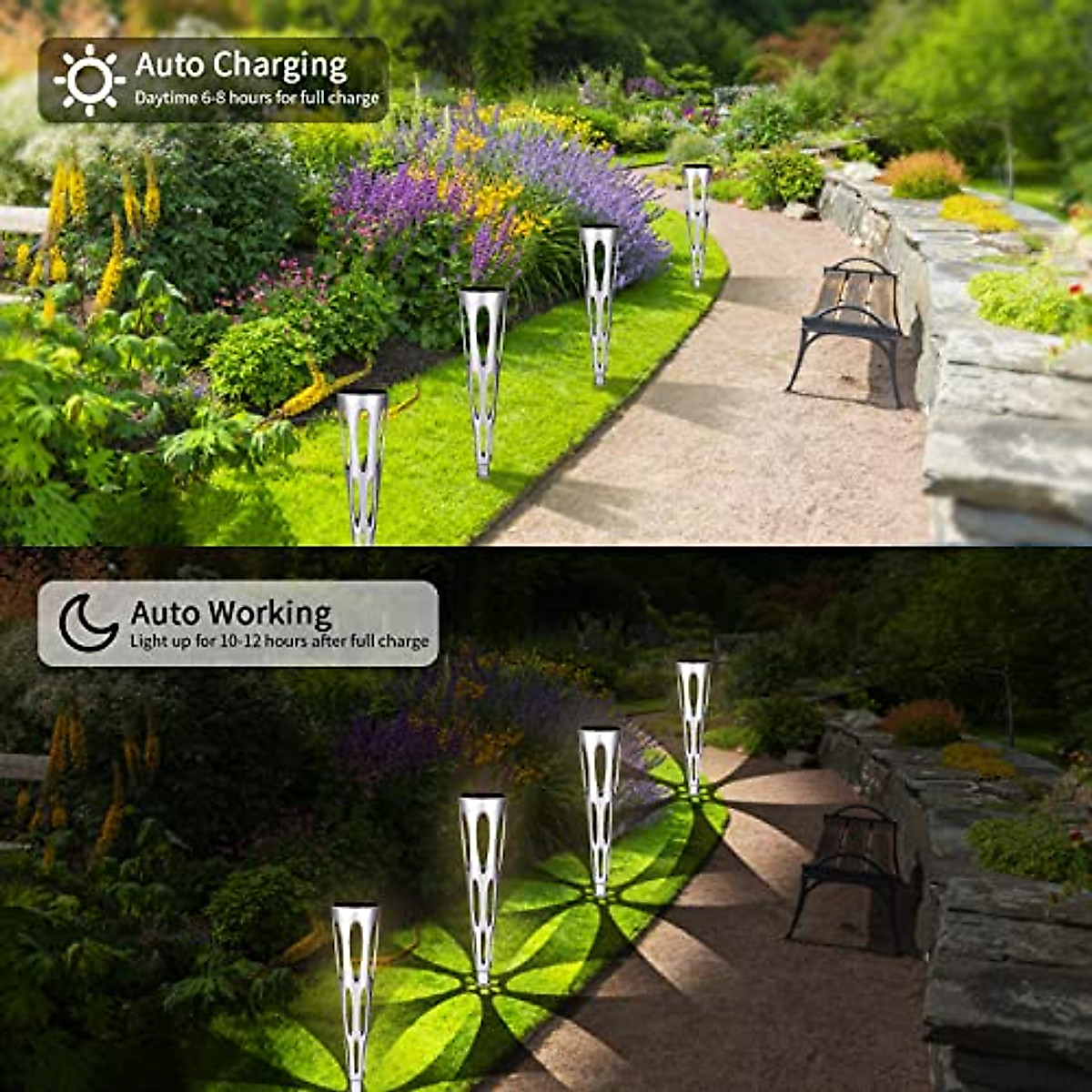 Solar Pathway Lights 6 Pack LED Waterproof Solar Outdoor Landscape Lighting Bright Solar Lights Outdoor Up to 12 Hrs Long Last Solar Garden Lights Solar Power Walkway Light for Patio Yard and Pathway