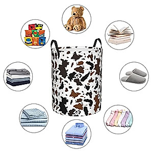 Circular Dirty Clothes Hamper Organizer Pack Black And Brown Cow Print Large Laundry Basket Storage Bag With Handles Collapsible Washing Bin For Home College Dorm Medium