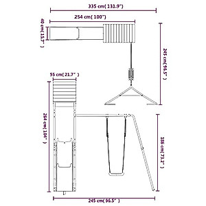 Loibinfen Outdoor Playset Solid Wood Douglas, Garden Play Set with 1 Play Tower,1 Wave Slide,1 Single Swing Set, Modern Outdoor Backyard Children's Climbing Wood Playground Playset,-4571