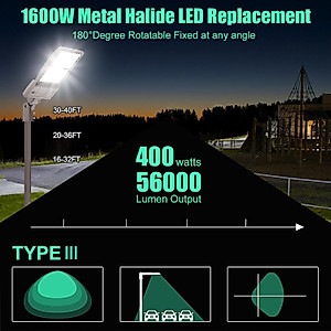 10 Pack 400W LED Parking Lot Light 60,000LM, Outdoor Street Area Lighting with Slipfitter Mount UL DLC Listed LED Pole Lights 100-277V IP65 Waterproof 5000K LED Shoebox Commercial Lighting