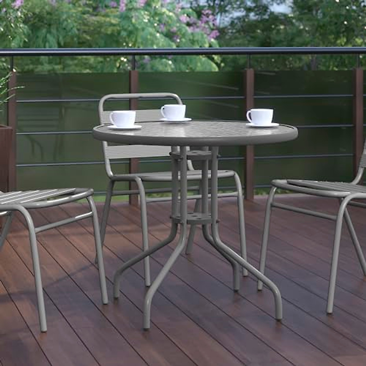 Flash Furniture Bellamy 31.5'' Round Tempered Glass Metal Table, Silver