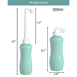 Hibbent 2 Pack Portable Bidet Sprayer, Travel Bidet with Handheld Bidet Bottle for Personal Hygiene Care, Personal Cleansing Use, Extended Nozzle, 17oz(500ml) Bathroom Toilet Bidet Spray, Green