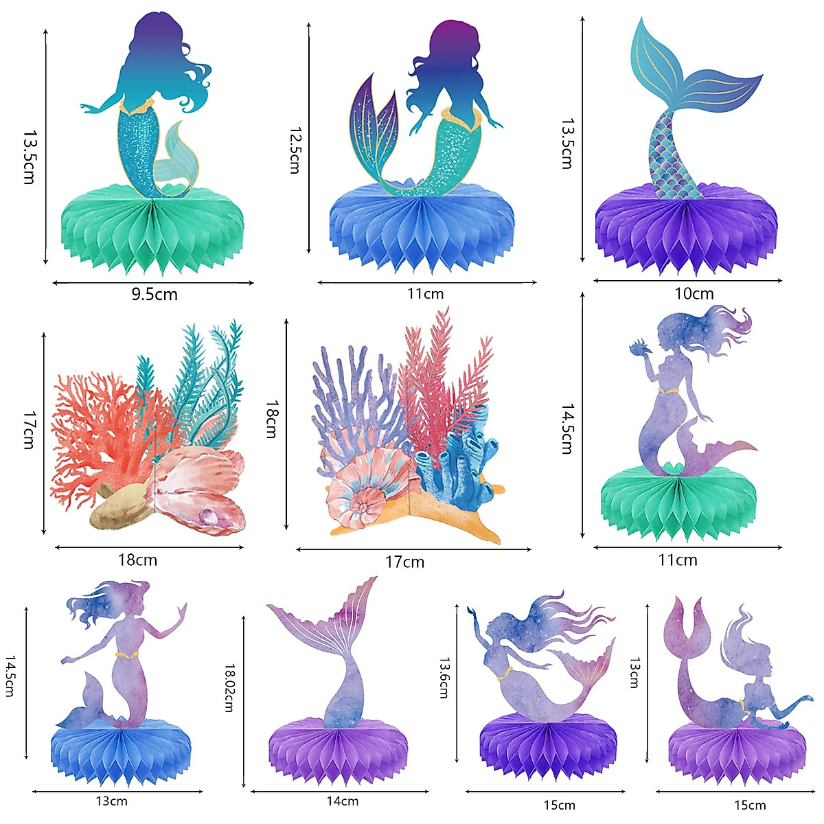 10 Pcs Mermaid Party Supplies Mermaid Birthday Honeycomb Centerpieces for Under The Sea Party Decorations Table Honeycomb for Ocean Mermaid Theme Birthday Baby Shower Wedding Party Favors