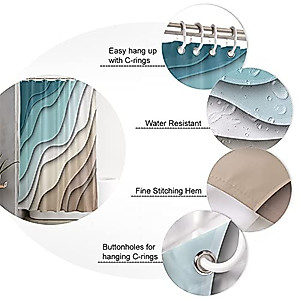 PakiInno Shower Curtain Sets 4 Piece Bathroom Decor Sets with Rugs, Ombre Abstract Geometry Gradient Teal to Brown Waterproof Shower Curtain Non-Slip Rug with Hooks for Tub-