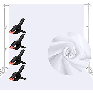 10 x 8 FT White Backdrop Photography Background Chromakey Cloth, Pure White Screen Sheet Photoshoot, Photo Backdrop High Density Polyester for Zoom Booth Video Studio Television Party, 4 Spring Clips