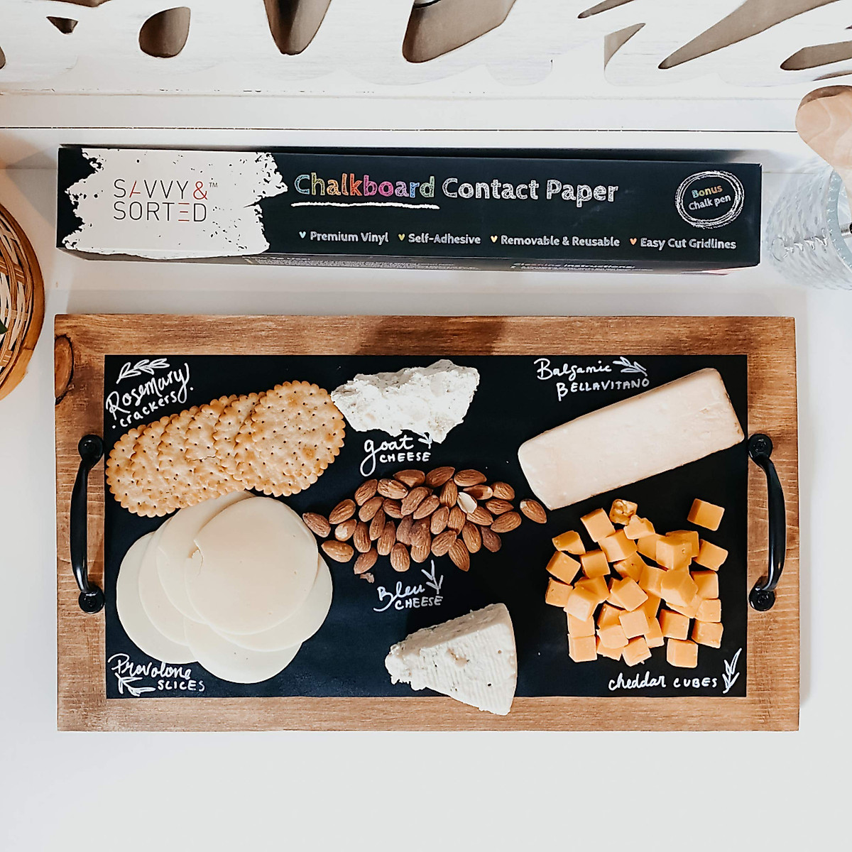 Black Chalkboard Contact Paper Roll - 8 FT Chalk Board Paper Roll Peel & Stick with Chalk Sticks - 17 x 96in Chalkboard Sticker Paper - Removable Black Sticker Self Adhesive Wallpaper Blackboard Decal