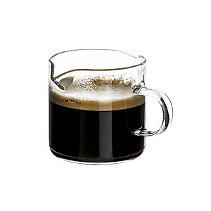 QWORK Double Spouts Espresso Shot Glass Cup Without Scale, 2 Pack Clear Glass Round Beaker with Handle, Suitable for Milk Coffee