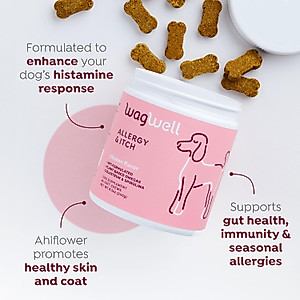WagWell Allergy and Itch Chews – Chicken Flavored Dog Allergy Chews – Plant Based Dog Chews with Colostrum and Spirulina – Dog Skin and Coat Supplement for Itch Relief and Digestive Health, 60 Chews