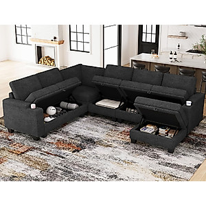 Belffin Modular Sectional Sofa with Storage, L Shaped Sectional Couch with Chaise. Convertible Corner Sectional Couch for Living Room. Dark Gray Couch.