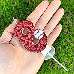 CasaPopz Baseball Birthday Number Candles for Cake Red Number 8 Candle Baseball Cake Topper for Party Anniversary Decorations