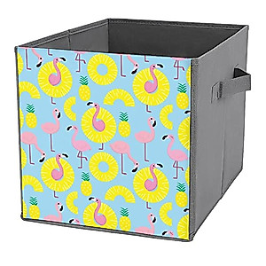 Flamingo and Pineapple Large Cubes Storage Bins Collapsible Canvas Storage Box Closet Organizers for Shelves