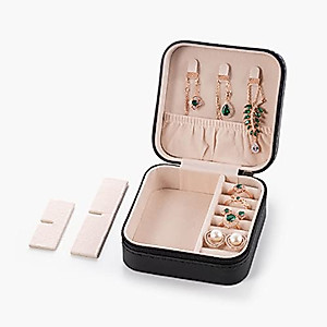 ZPROW Travel Jewelry Case, Mini Portable Jewelry Travel Boxes, Small Jewelry Organizer for Rings, Earrings, Pendants, Watches, Necklaces, Lipsticks Organizer Storage Holder Case (Black)