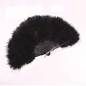 9 Colors Marabou Large Feather Fan 23"X12"for Dancing, Party, Wedding,Bridal Bouquet Deco (Black w/Black Staves)