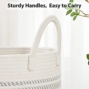 72L Large Woven Rope Laundry Hamper by Fiona's magic, Tall Laundry Basket Storage, Baby Nursery Hamper for Blankets, Toys and Clothes Hamper for Bedroom and Living Room Organizing, Jute, White