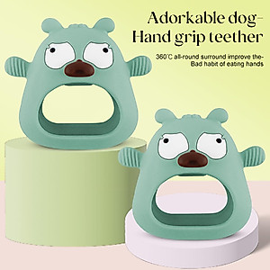 Teething Toys for Babies 3+ Months,Cute Dog Buddy Never Drop Silicone Teether Toys for Infants 3+ Months,Baby Chew Toys for Sucking Needs,BPA Free(Green)