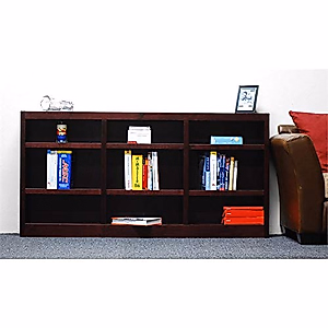 BOWERY HILL Traditional 36" Tall 9-Shelf Triple Wide Wood Bookcase in Cherry
