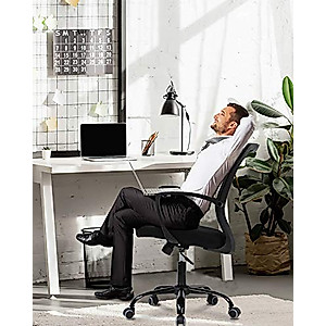 Home Office Chair, Ergonomic Desk Chair Mesh Mid Back Adjustable Height Computer Chair with Lumbar Support and Armrest Executive Arbitrary Rolling Swivel Task Chair - Black