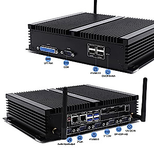 Industrial Fanless Mini Desktop PC Core i7 8GB RAM Mini PC Windows 11 / Linux, Mini Industrial PC 256GB SSD, 4K HD DP EDP Three Screen Displays, Dual NIC, CPU 8550U Fanless PC, Full Metal Case