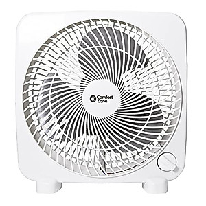 Comfort Zone CZ9BWT Portable 9" 3-Speed Quiet Box Fan for Home, White