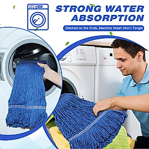 16 Pack Commercial Mop Head Replacements Looped End Wet Mop Head Heavy Duty Mop Heads Cotton String Mops Blue Industrial Cleaning Mop Head Refills for Commercial Industrial Home Cleaning