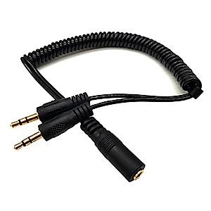 Qaoquda Stereo Audio Splitter Cable, Coiled 3.5mm Female to 2 Male Spring Headphone Stereo Y Splitter Cable for Home/Car Stereo, Phone, Headset and Speakers (3.5mm 1female/2 Male)