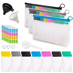 VIVP Protein Powder Travel Container Set Reusable Powder Supplement Container To Go Portable Travel Powder Organizer Zip up Bags with Funnels for Workout, Fitness, Travel, Business Trip