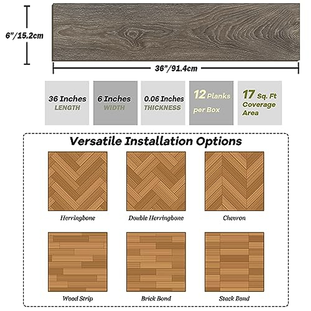 Oxdigi Peel and Stick Floor Tile 36" x 6"x 12 Packs/ 18 Sq.Ft, Thicken Wood Plank Flooring Self-Adhesive Waterproof for Kitchen Living Room RV, Easy DIY Floor Stickers, Sepia