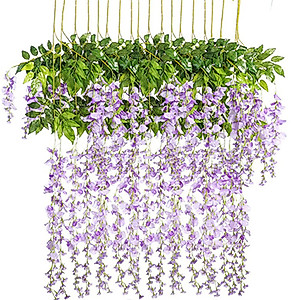 12 Pieces of 3.6 Feet/Piece of Artificial Fake Wisteria Vine Ratta Hanging Garland Silk Flower String-Like Family Party Wedding Garden Outdoor Office Wall Decoration (Green, 12)