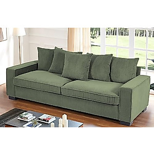 US Pride Furniture Luxe Living Room Sofa with 5 Complementary Toss Pillows, Soft Corduroy Upholstery, Streamlined Design, Ample and Cozy 3 Seater Couch for Modern Spaces, 88" Wide, Dark Green