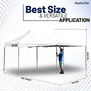 PAVILIÖN Party Tent 10x20 | White Wedding Tent | Outdoor Tents for Parties with 4 Removable Walls and Windows | Heavy Duty Canopy Event Tent with Sturdy Steel Frame, Zippered Doors, and LED Lights