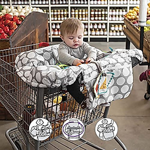 Boppy Preferred Shopping Cart and High Chair Cover with Storage Pouch, Gray Jumbo Dots with Changeable SlideLine Toy, Plush Minky Seat, 2-point Safety Belt, Wipeable and Machine Washable, 6-48 months