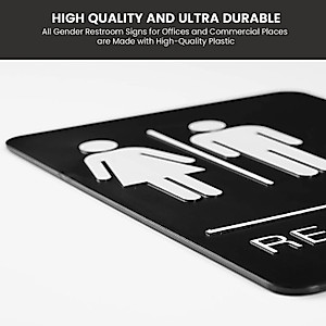 CORKO MANUFACTURING Unisex Braille Restroom Sign - Comes with Graphical Symbols and Double Sided 3M Tape to Secure Perfectly in Less Than a Minute - Size 9 x 6 Inch | Black