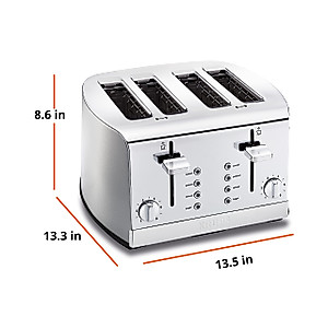 Krups Toaster Stainless Steel Toaster 4 Slice 4 Functions, Cancel, Bagel, Reheat, Defrost, 1500 watts 6 Shade Settings, Removable Crumb Tray