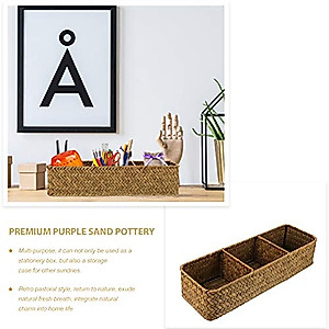 YARNOW Woven Shelf Baskets Storage Baskets Seagrass Wicker Baskets Makeup Holder Organizer Divided Storage Bins Box Container Sundries Organizer Cosmetic Storage Box for Bedrooms Home