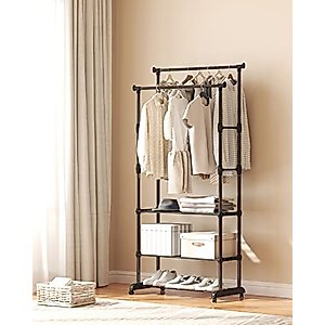 ZOES HOMEWARE Compact Clothes Rack | Rolling Clothing Rack | Metal Garment Clothes Rack for Hanging Clothes | Hanging Clothes Rack with 3 Shelves on Wheels
