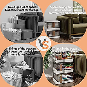Sillars Storage Bins with Lid, Plastic Foldable Storage Box, Stackable and Nestable Storage Container for Home Organization, 3 Packs, 8 Gallons, Transparent