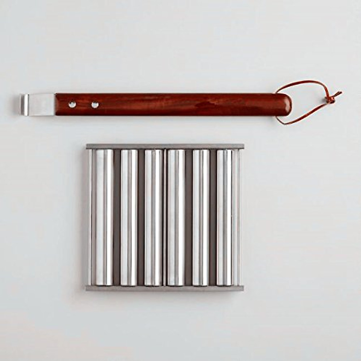 i Kito Charcoal Stainless Steel Hot Dog Sausage Roller Rack Steamer with Extra Long Wood Handle New BBQ Tools 5 Section Brat Griller